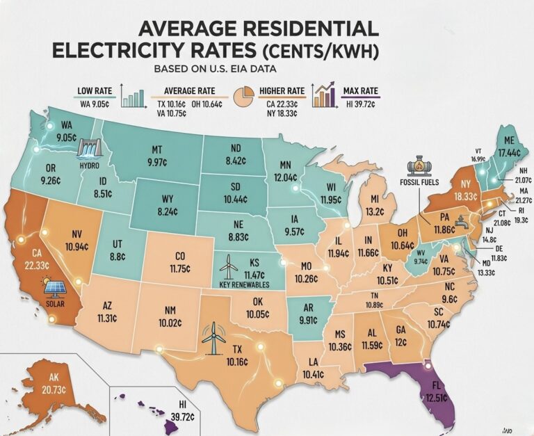 Electricity Cost per kWh by State (2026 U.S. Comparison)